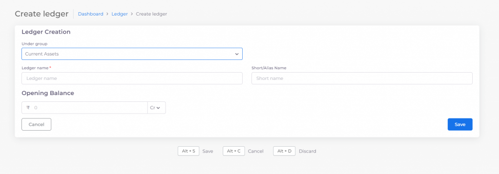 Current Assets Ledger Under Ledger Creation - Munim