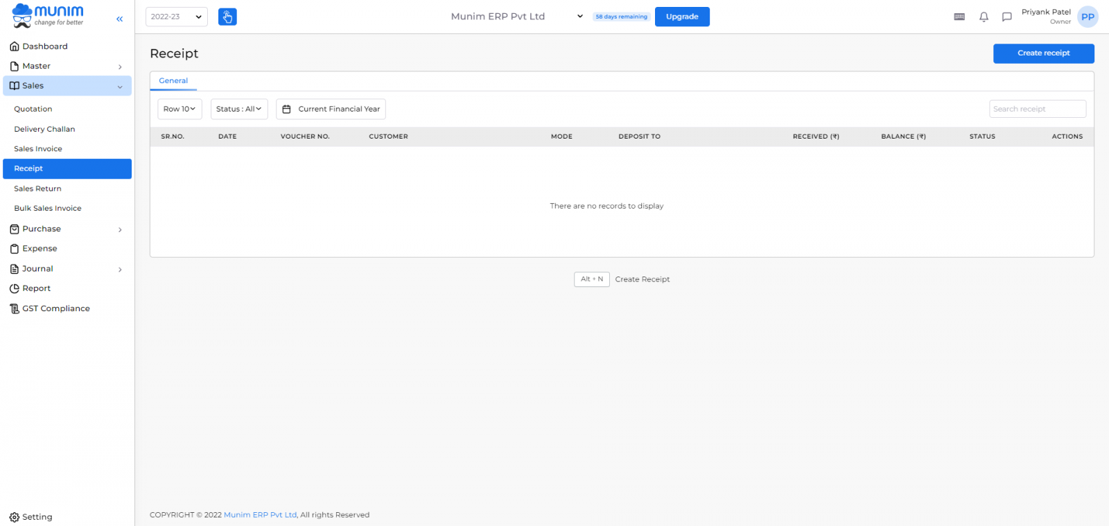 Sales receipt - Munim Digital Accounting Software