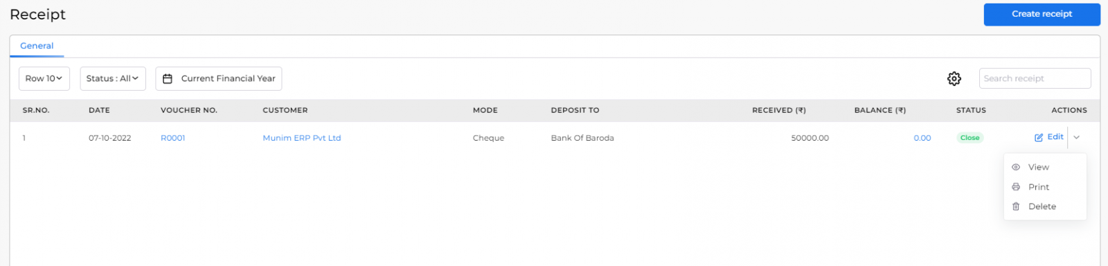 Sales receipt - Munim Digital Accounting Software
