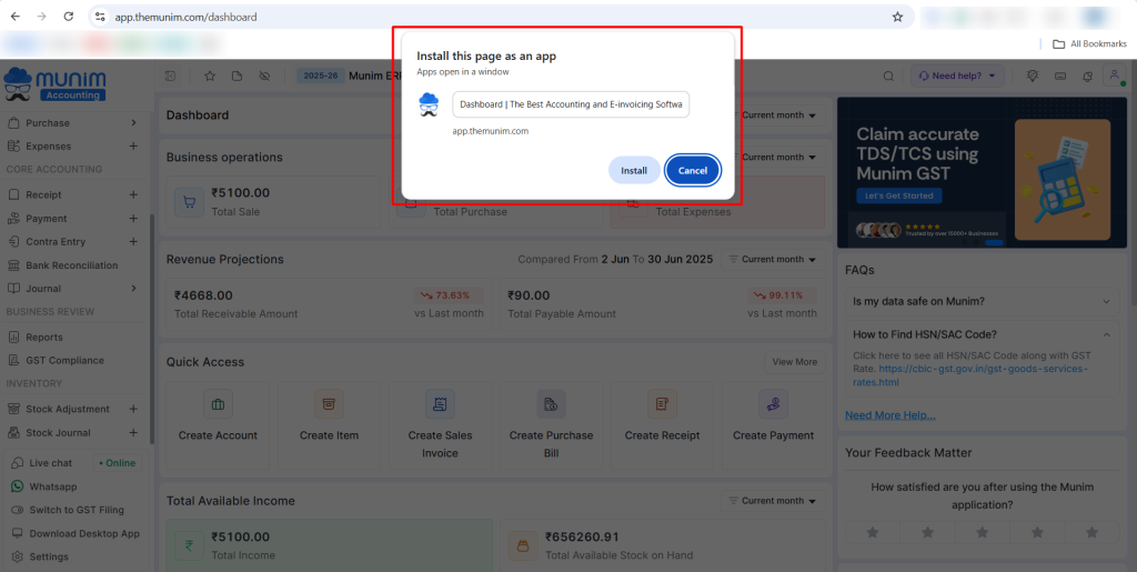 Helpdesk Support - Munim How to install Munim App on your desktop