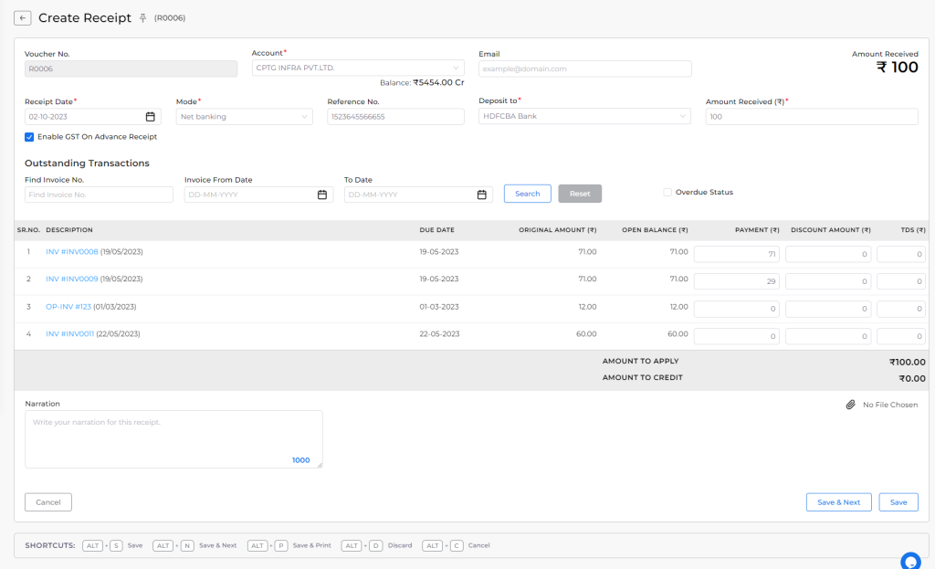 Sales receipt - Munim Digital Accounting Software