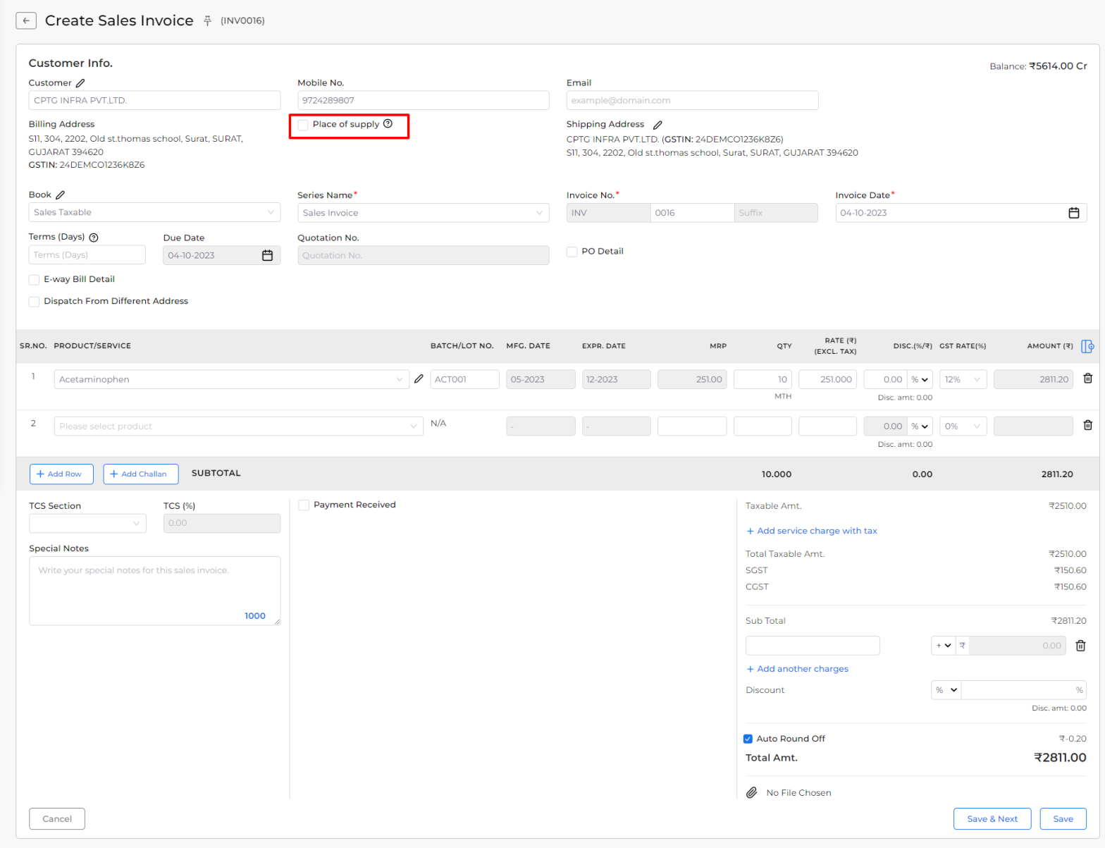 Streamline Sales Invoices with Place of Supply Add-In