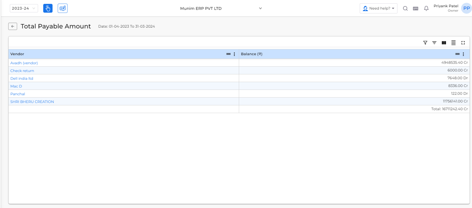 Vendor-Wise Payable Report | Optimize Your Payments