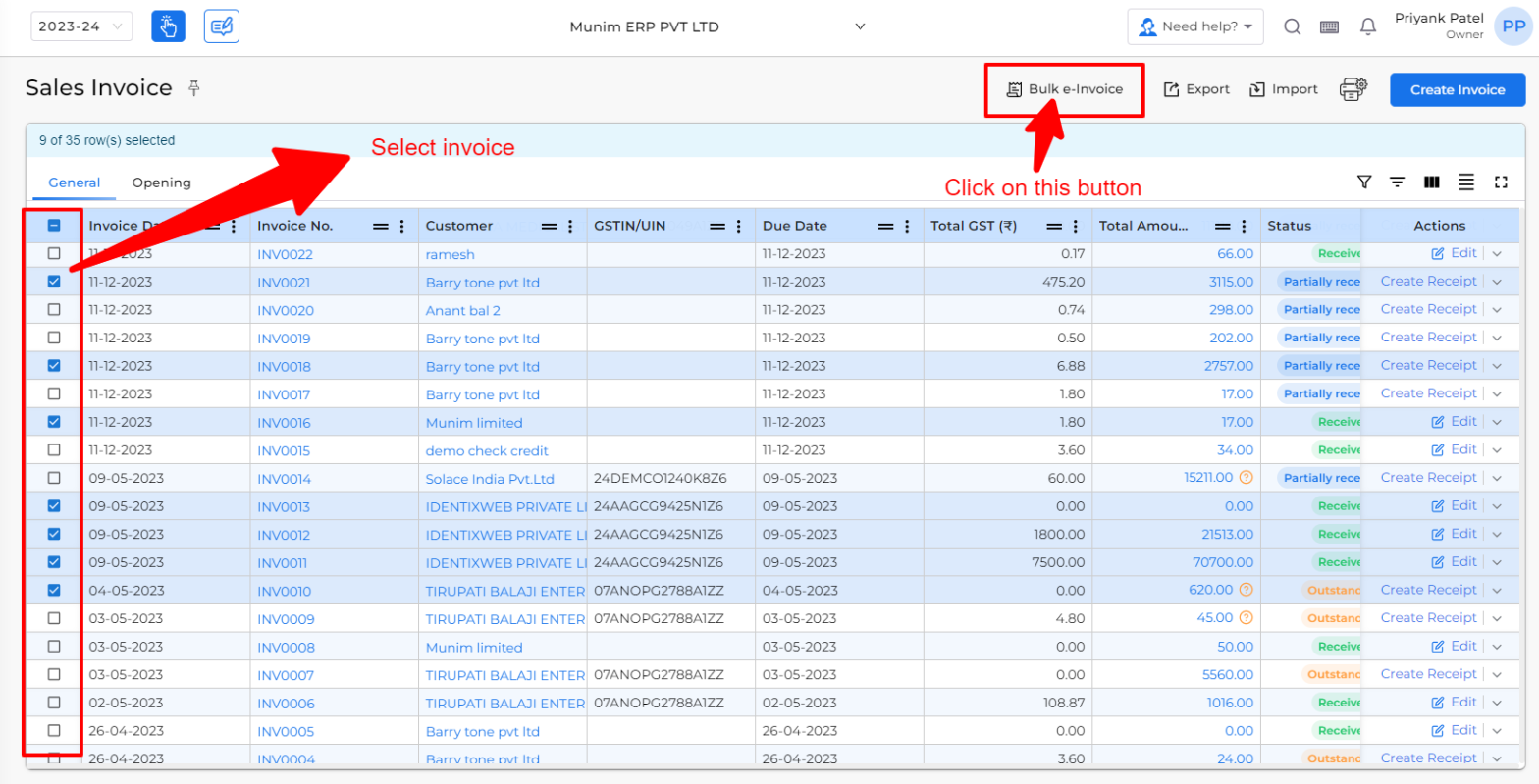 Guide to Generate Bulk E-invoice | Munim Helpdesk