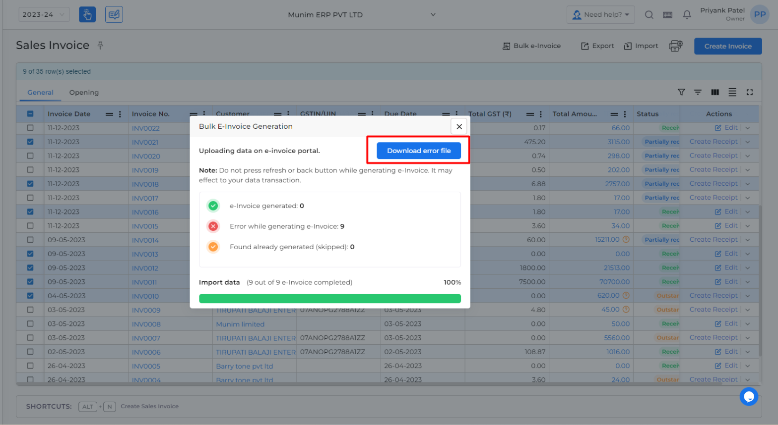 Guide to Generate Bulk E-invoice | Munim Helpdesk