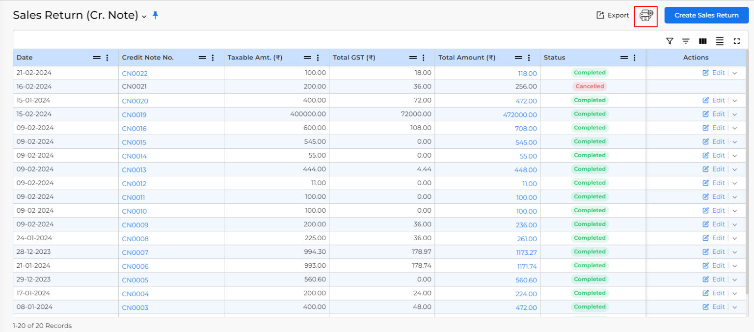 Sales Return Priniting Templates | Munim Helpdesk